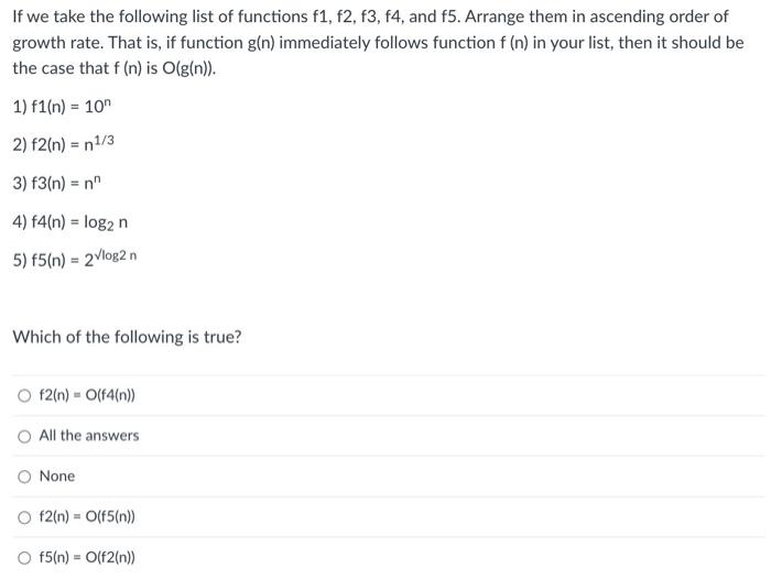 Solved If we take the following list of functions | Chegg.com