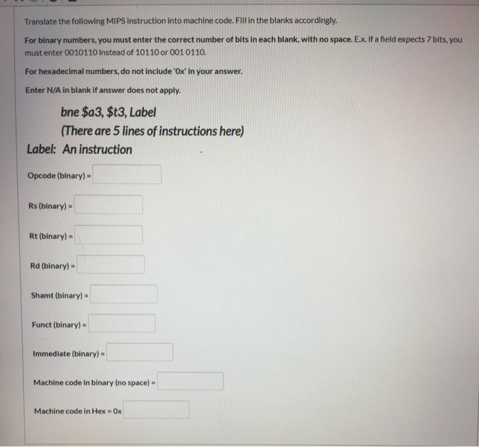 Solved Translate the following MIPS instruction into machine | Chegg.com