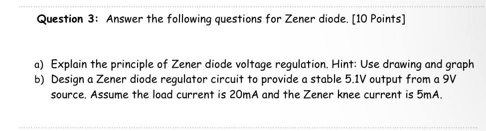 Solved Question 3: Answer the following questions for Zener | Chegg.com