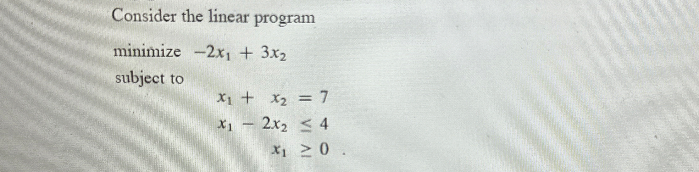 Solved Consider the linear program ﻿minimize -2x1+3x2 | Chegg.com