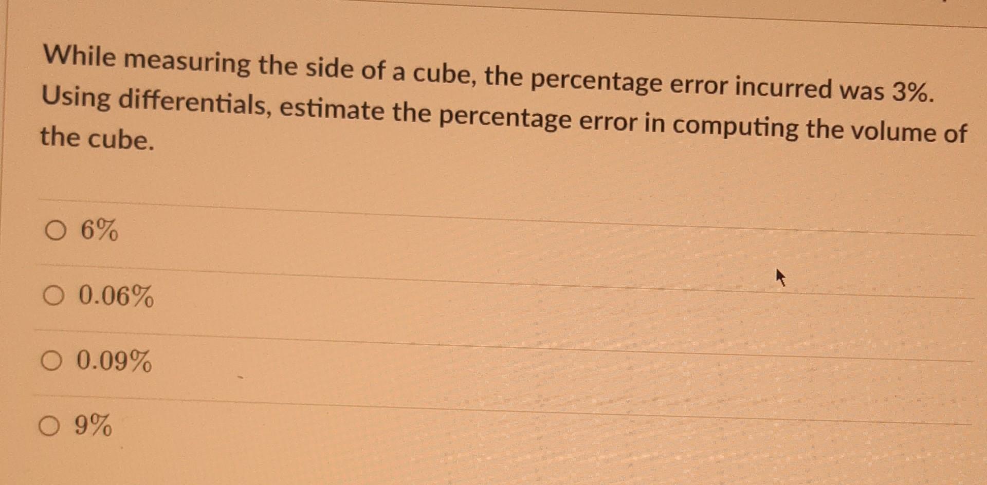 Solved While measuring the side of a cube, the percentage | Chegg.com