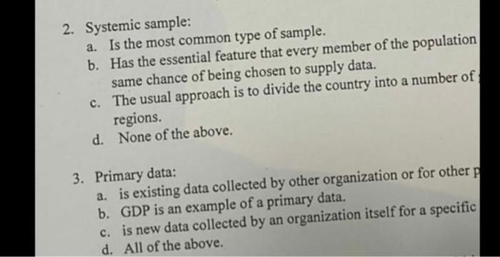 Solved 2. Systemic sample: a. Is the most common type of | Chegg.com