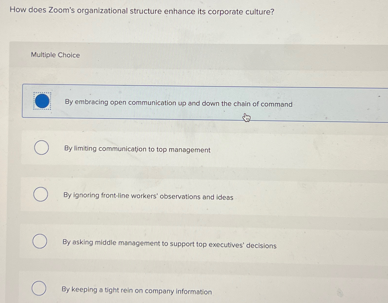 Solved How does Zoom's organizational structure enhance its | Chegg.com