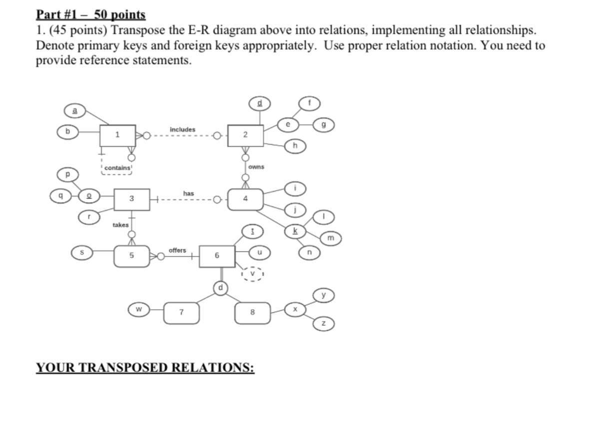 Solved Part #1 - 50 ﻿points(45 ﻿points) ﻿Transpose the E-R | Chegg.com