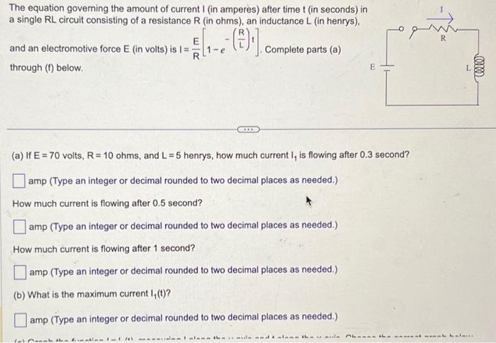 Solved The equation governing the amount of current I (in | Chegg.com