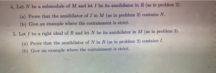 Solved 1) Let N be a submodule of M and let I be its | Chegg.com