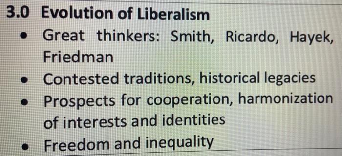 3.0 Evolution of Liberalism • Great thinkers: Smith, | Chegg.com