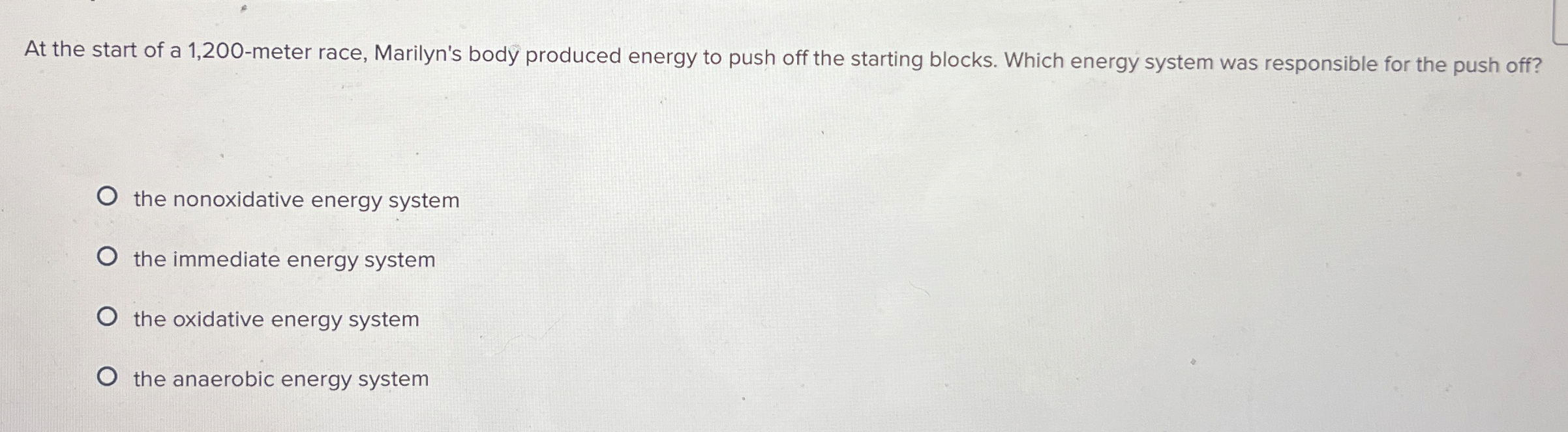 Solved At the start of a 1,200-meter race, Marilyn's body | Chegg.com