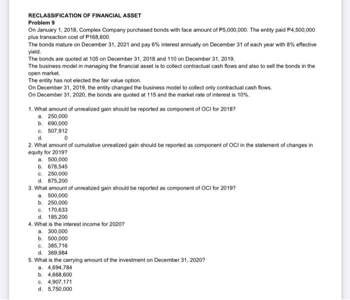 Solved RECLASSIFICATION OF FINANCIAL ASSET Problem 9 On | Chegg.com