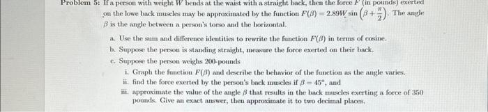 Solved Problem 5: If a person with weight W bends at the | Chegg.com
