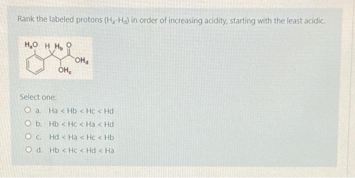 Rank the labeled protons (H -Ha) in order of | Chegg.com