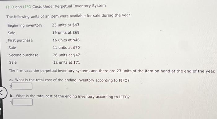 FIFO and LIFO Costs Under Perpetual Inventory System | Chegg.com