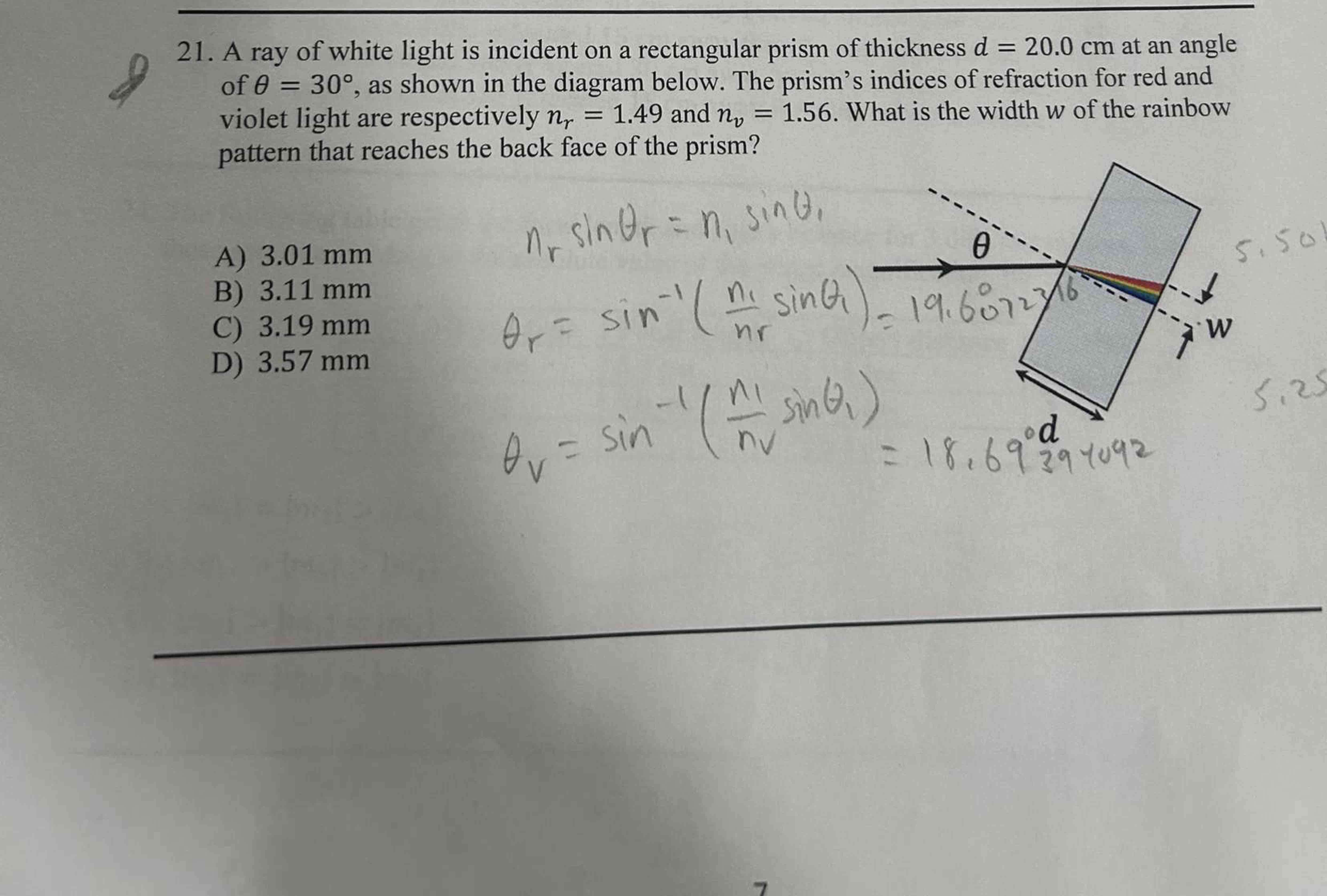 Solved A ray of ﻿white light is ﻿incident on ﻿a rectangular | Chegg.com