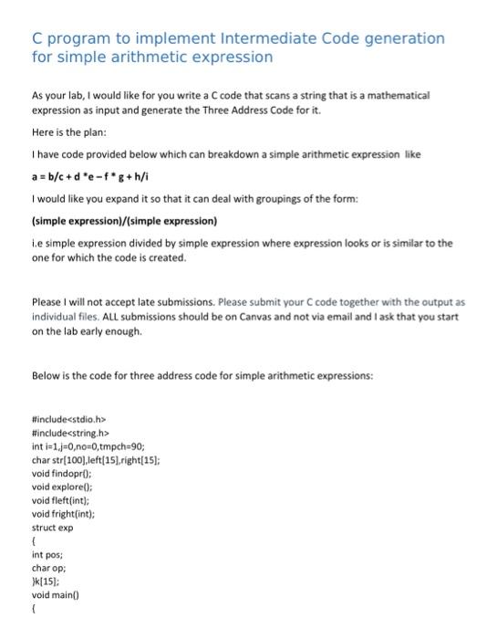 Solved C program to implement Intermediate Code generation | Chegg.com Solved C program to implement Intermediate Code generation | Chegg.com