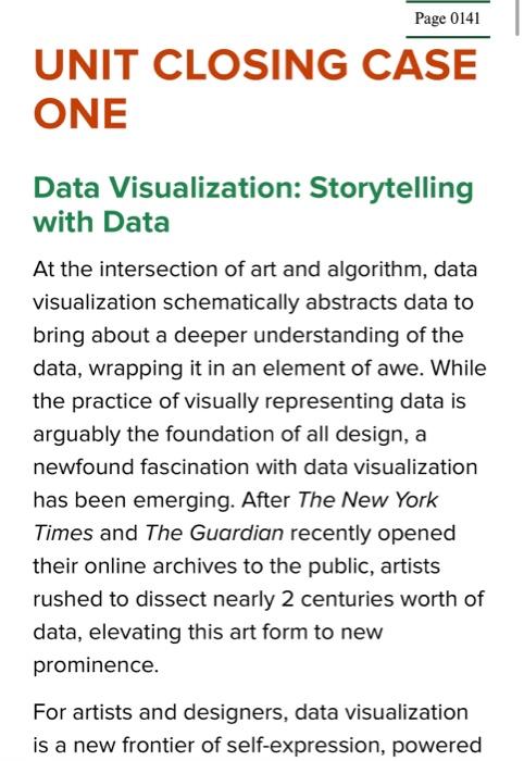 Solved UNIT CLOSING CASE ONE Data Visualization: | Chegg.com