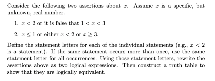 Solved Consider the following two assertions about x. | Chegg.com