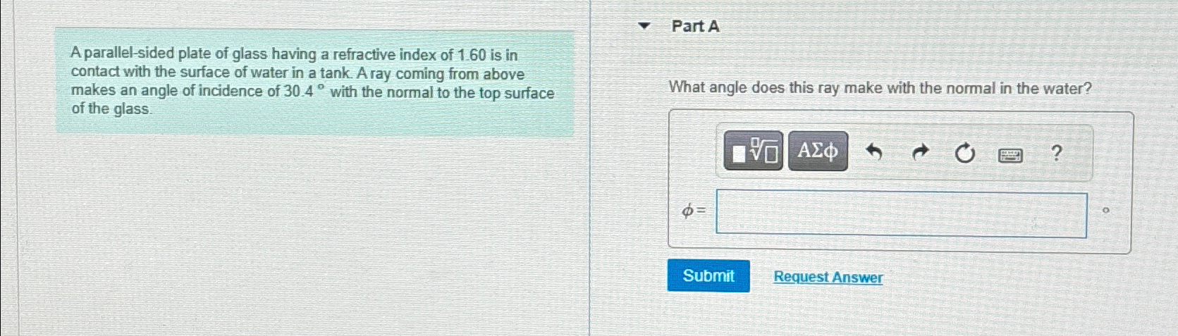 Solved A parallel-sided plate of glass having a refractive | Chegg.com