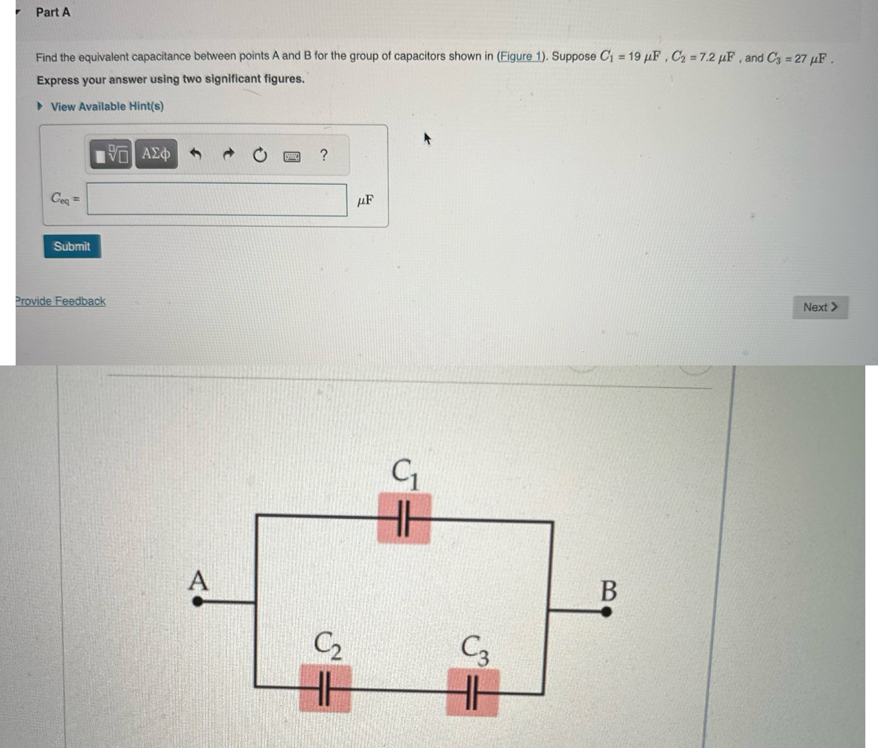 Solved Part AFind the equivalent capacitance between points | Chegg.com