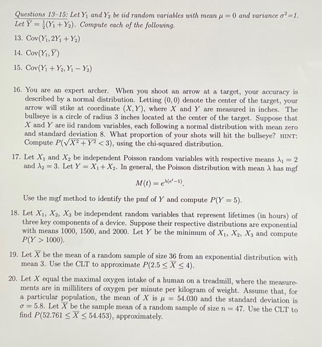 Solved Questions 13-15: Let Y1 and Y2 be iid random | Chegg.com
