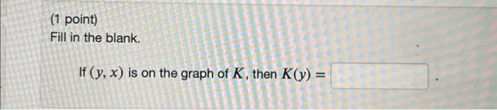 Solved (1 point) Fill in the blank. If (y,x) is on the graph | Chegg.com