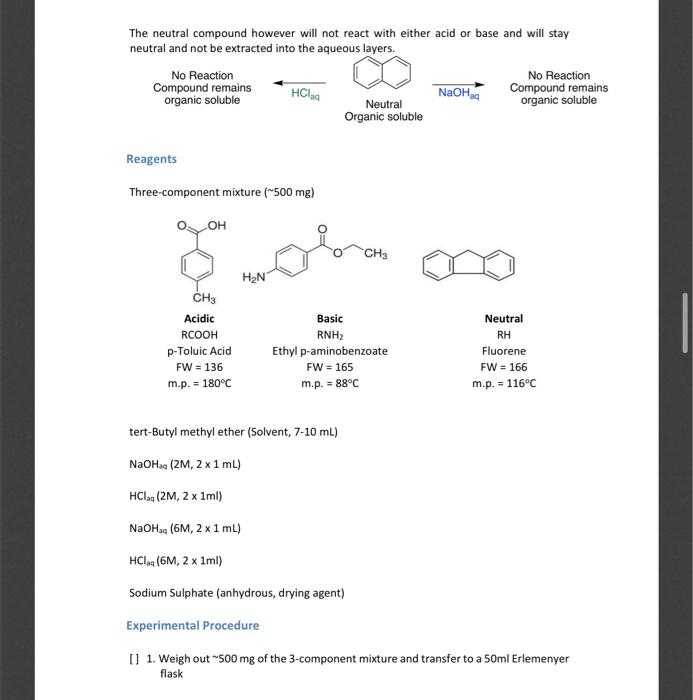 Solved Experiment 3: Separation of a Three Component Mixture | Chegg.com
