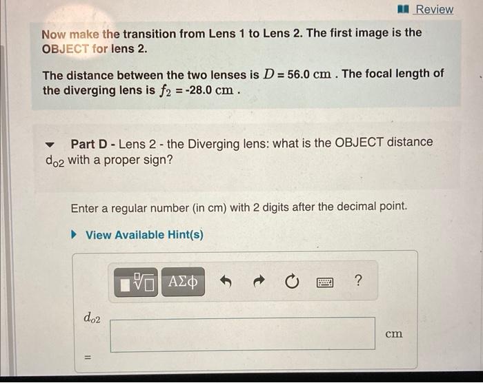 Solved Lenses In Combination 1 (Case 3) 3 of 5 > a Review | Chegg.com
