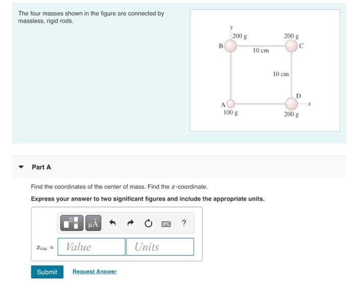 Solved The four masses shown in the figure are connected by | Chegg.com