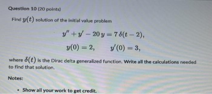 Solved Find y(t) solution of the initial value problem | Chegg.com