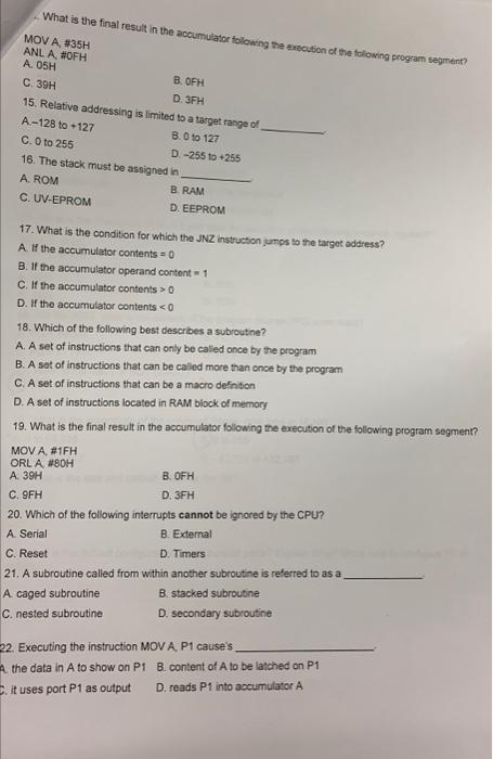 Solved What is the final result in the accumulator folowng | Chegg.com