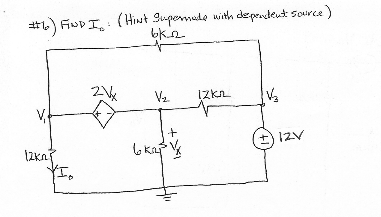 Solved #6) ﻿FiND I.: (Hint Supernode with dependent source) | Chegg.com
