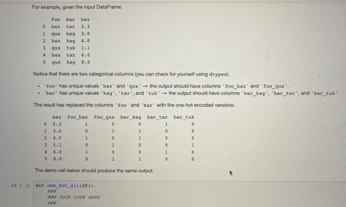For example, given the input DataFrame: foo bar baz | Chegg.com
