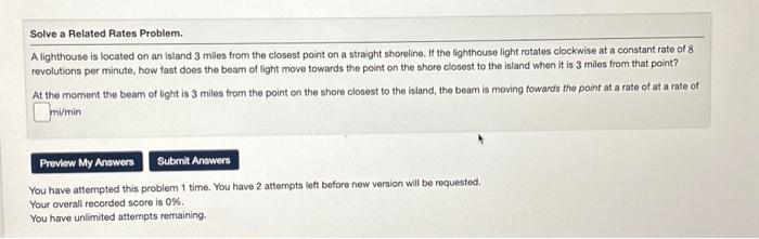 Solved Solve a Related Rates Problem. A lighthouse is | Chegg.com