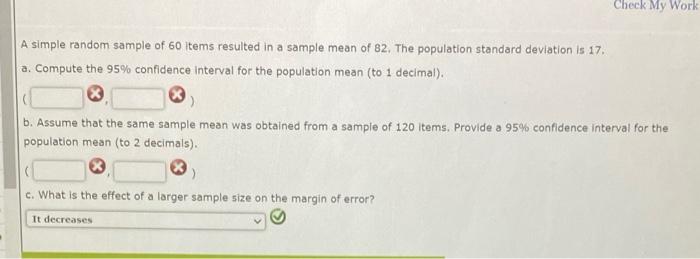 Solved A simple random sample of 60 items resulted in a | Chegg.com