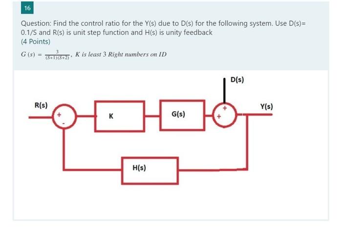 Solved Question: Find the control ratio for the Y(s) due to | Chegg.com