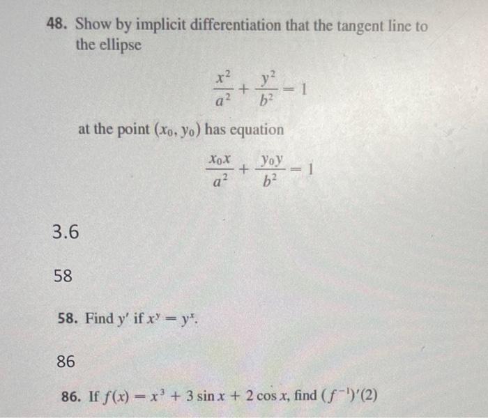 Solved 18. Show by implicit differentiation that the tangent | Chegg.com