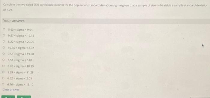 Solved Calculate the two-sided 95% confidence interval for | Chegg.com