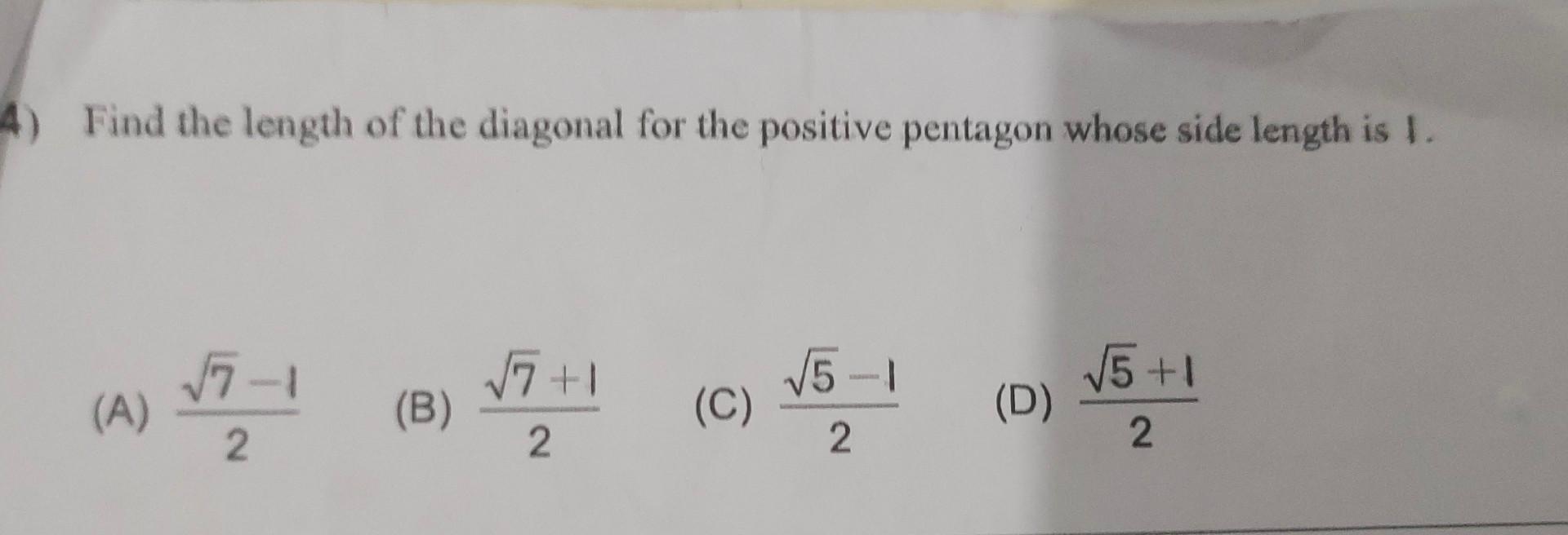 Solved Find the length of the diagonal for the positive | Chegg.com