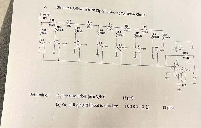 Solved 2. Given the following R-2R Digital to Analor Conwo | Chegg.com