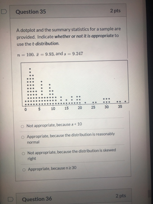 Solved Question 35 2 pts A dotplot and the summary | Chegg.com