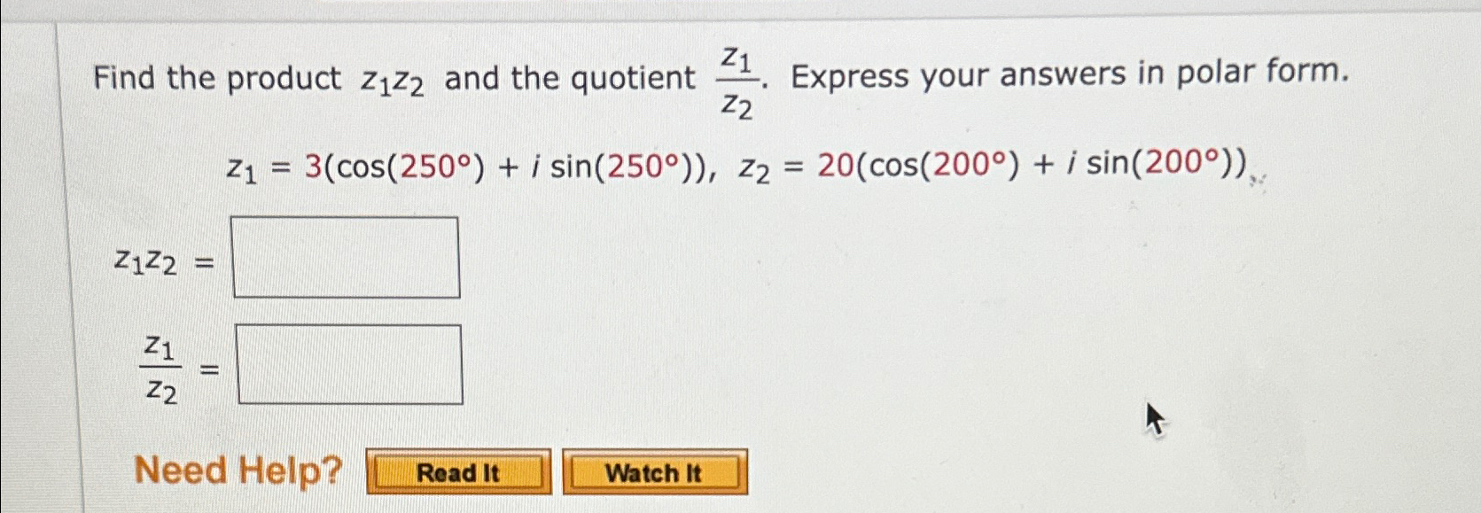 Solved Find the product z1z2 ﻿and the quotient z1z2. | Chegg.com