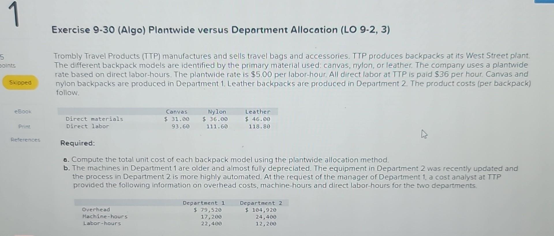 Solved Exercise 9-30 (Algo) Plantwide versus Department | Chegg.com