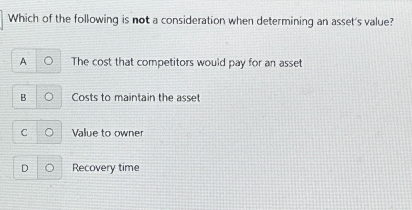 Solved Which of the following is not a consideration when | Chegg.com