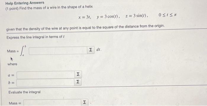 Solved Help Entering Answers (1 point) Find the work done by | Chegg.com