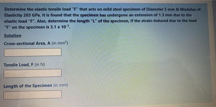 Solved Determine the elastic tensile load "F" that acts on | Chegg.com