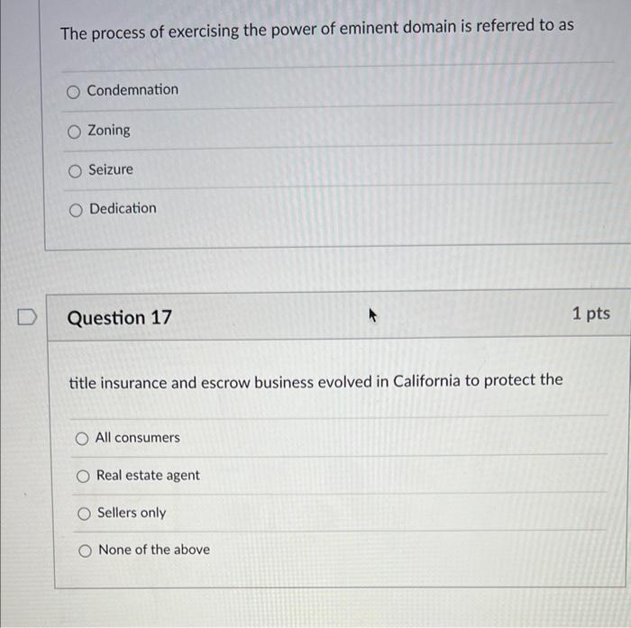 Solved The process of exercising the power of eminent domain | Chegg.com