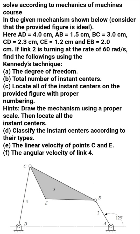 Solved solve according to mechanics of machines course In | Chegg.com