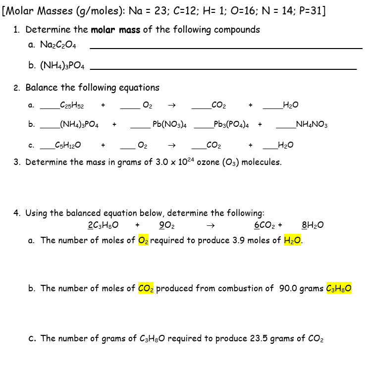 Solved [Molar Masses (g/moles): | Chegg.com