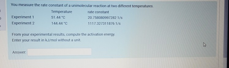 Solved You measure the rate constant of a unimolecular | Chegg.com