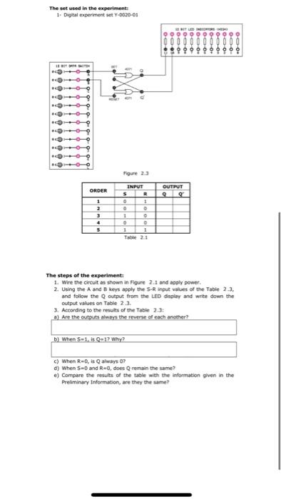 Solved The set used in the experiment: 1- Digital experiment | Chegg.com