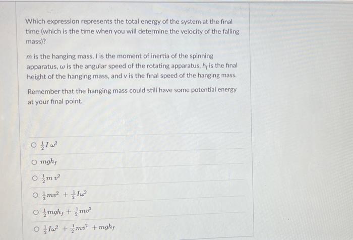 Solved Which expression represents the total energy of the | Chegg.com
